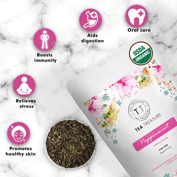 Tea Treasure Caffeine Free Tea Leaves - Peppermint 100 gm (Pouch)