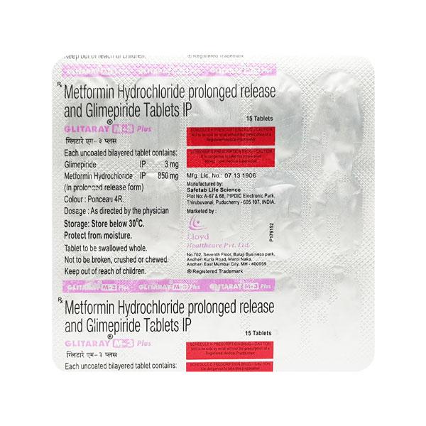 GLITARAY M3 PLUS Tablet 15's : Price, Uses, Side Effects | Netmeds