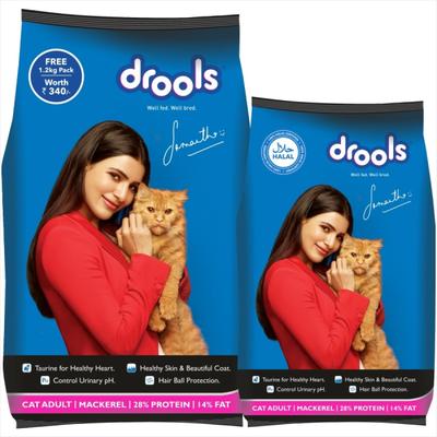 Drools Adult Dry Cat Food, Mackerel, 3 kg + 1.2 kg Free - SAM 4200 gm