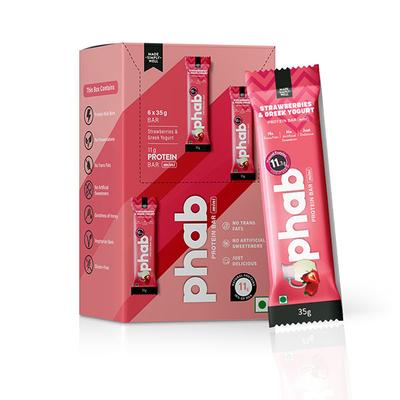 Phab Protein Bar Mini - Strawberries & Greek Yogurt (Pack of 6 x 35 gm ...