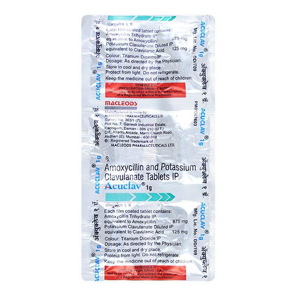Buy Acuclav 1gm Tablet 6'S Online at Upto 25% OFF | Netmeds
