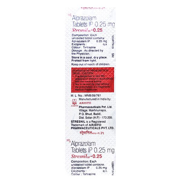STRESNIL RF 0.25 Tablet 10's - Price, Uses, Side Effects, and ...