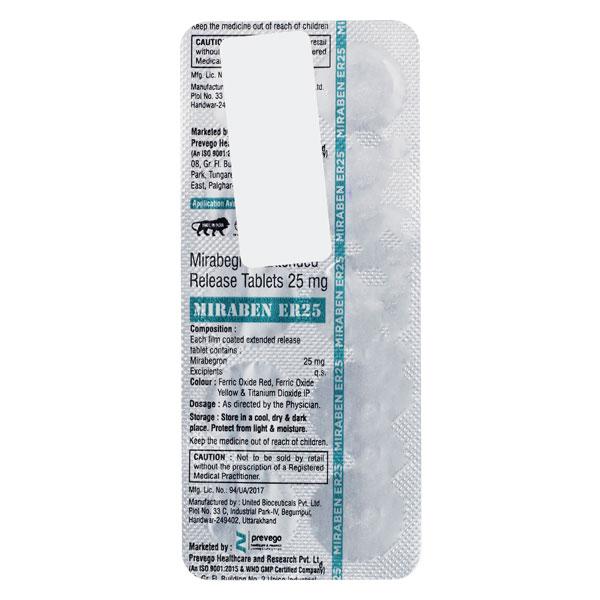 Buy MIRABEN ER 25 Tablet 10's Online at Upto 25% OFF | Netmeds