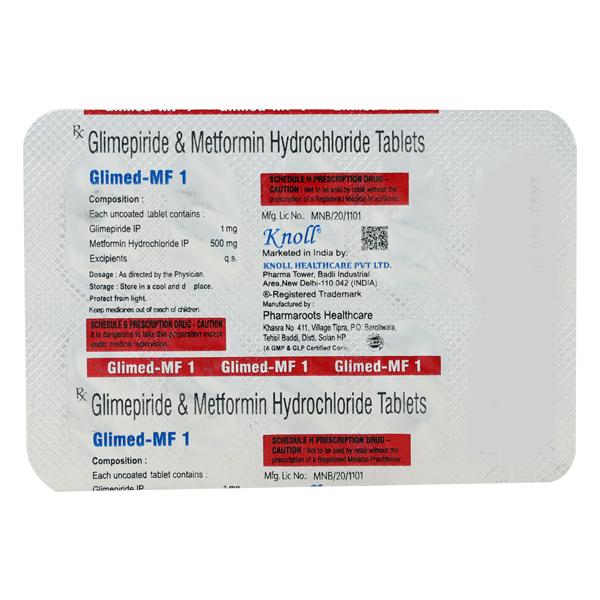 GLIMED MF 1mg Tablet 10's : Price, Uses, Side Effects | Netmeds