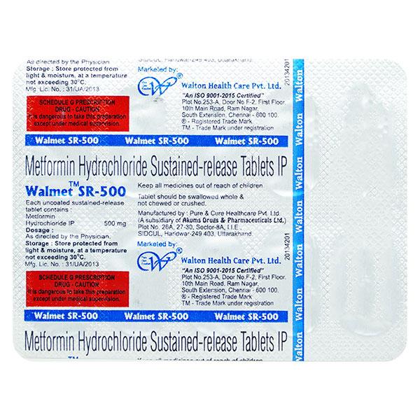 WALMET SR 500mg Tablet 10's : Price, Uses, Side Effects | Netmeds