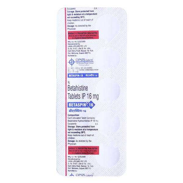Buy BETASPIN 16mg Tablet 10's Online at Upto 25% OFF | Netmeds