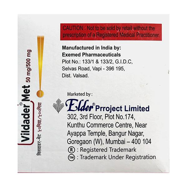 Buy VILDADER MET 50/500 Tablet 15's Online at Upto 25% OFF | Netmeds