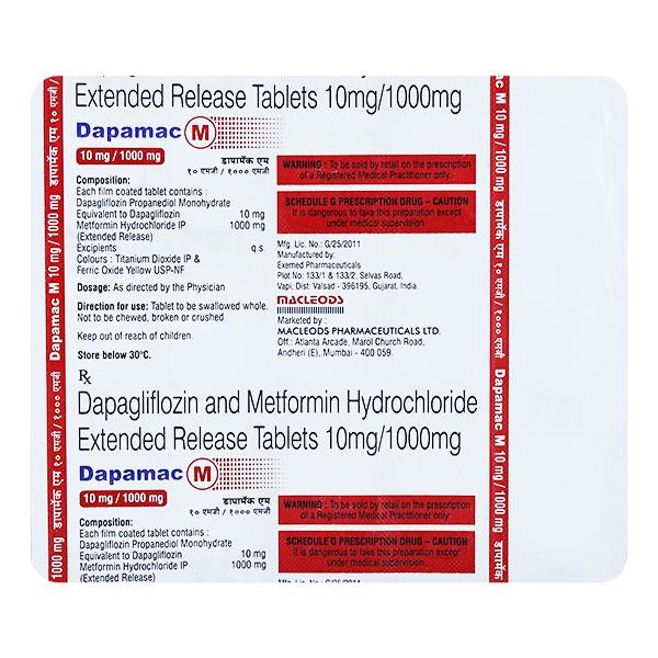 DAPAMAC M 10/1000 Tablet 15's : Price, Uses, Side Effects | Netmeds