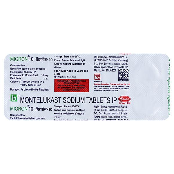 Buy MIGRON 10 Tablet 10's Online at Upto 25% OFF | Netmeds