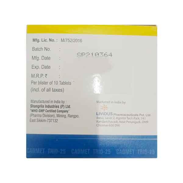 CADMET TRIO 25 Tablet 10's : Price, Uses, Side Effects | Netmeds