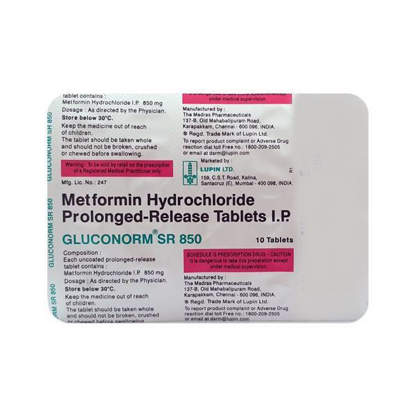 Gluconorm SR 850mg Tablet 10'S : Price, Uses, Side Effects | Netmeds