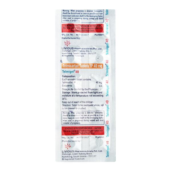 Telmiget 40mg Tablet 10'S : Price, Uses, Side Effects | Netmeds