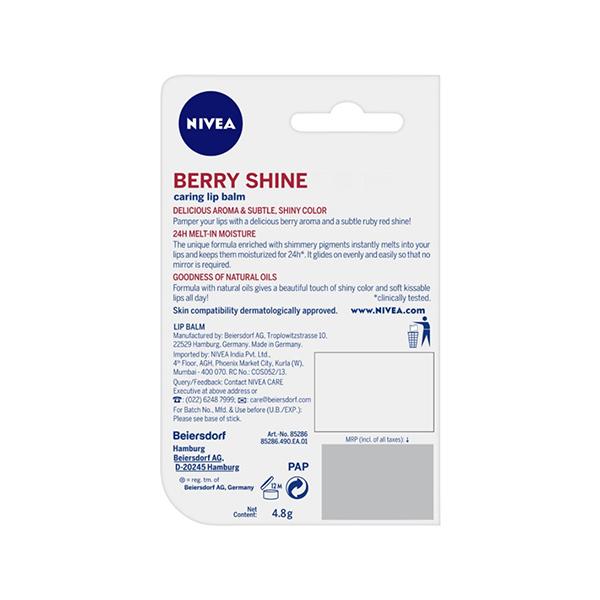 Nivea Berry Shine Caring Lip Balm 4.8g - Moisturizing Lip Balm | Netmeds
