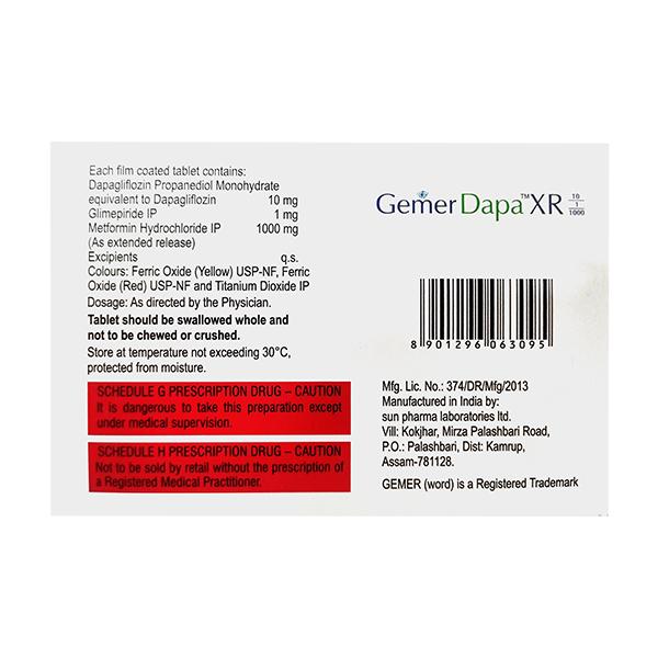 Buy GEMER DAPA XR 10/1/1000 Tablet 7's Online at Upto 25% OFF | Netmeds