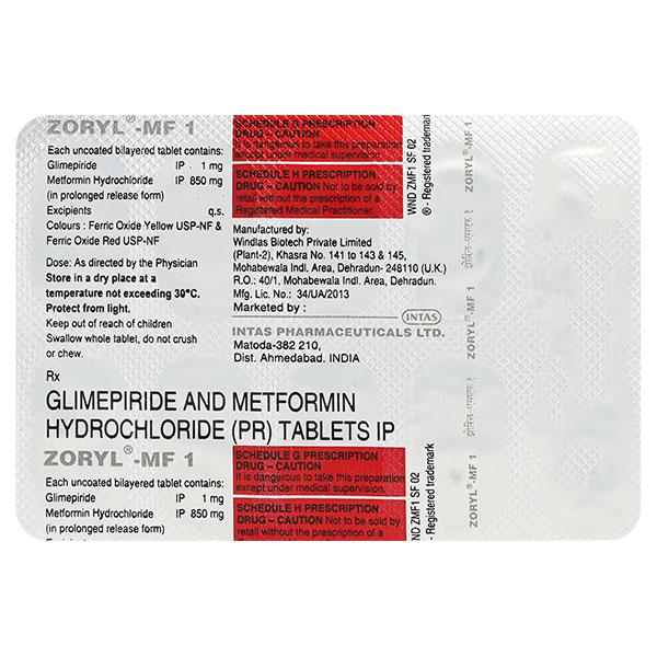 Zoryl MF 1/850mg Tablet 10'S : Price, Uses, Side Effects | Netmeds