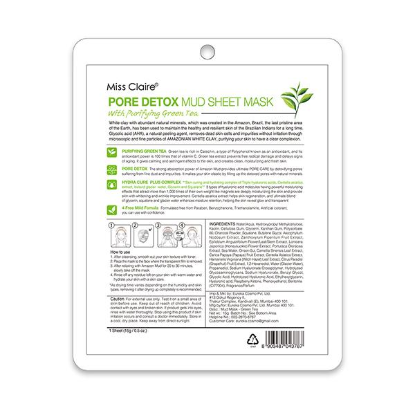 Buy Miss Claire Pore Detox Mud Sheet Mask with Purifying Green Tea 15gm ...