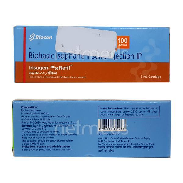 Insugen 30/70 Refil Cartridge 1X3ml : Price, Uses, Side Effects | Netmeds