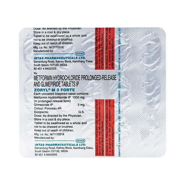 Zoryl M3 Forte Tablet 15'S : Price, Uses, Side Effects | Netmeds