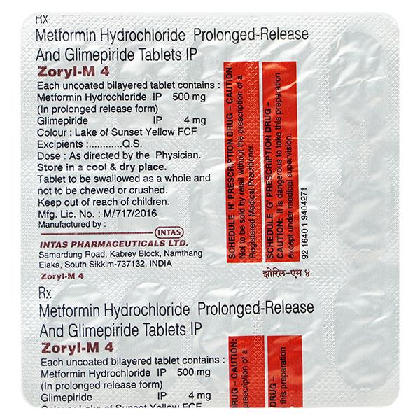 ZORYL M 4mg Tablet 15's : Price, Uses, Side Effects | Netmeds