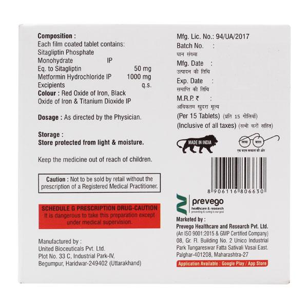 Buy SITAGLIVAC M 50/1000 Tablet 15's Online at Upto 25% OFF | Netmeds
