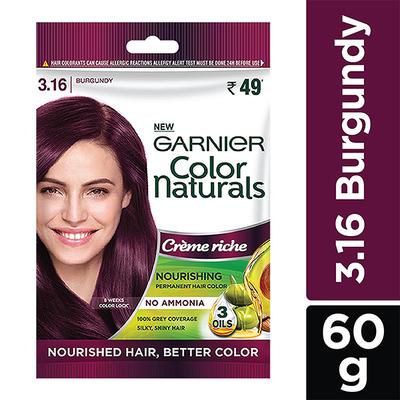 Buy Color Naturals Creme Riche Sachet, Shade 3.16, Burgundy 30ml + 30gm ...