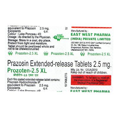 Prozoten XL 2.5mg Tablet 10'S Price, Uses, Side effects, Substitutes ...