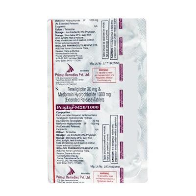 Priglip M 20/1000mg Tablet 10'S : Price, Uses, Side Effects | Netmeds