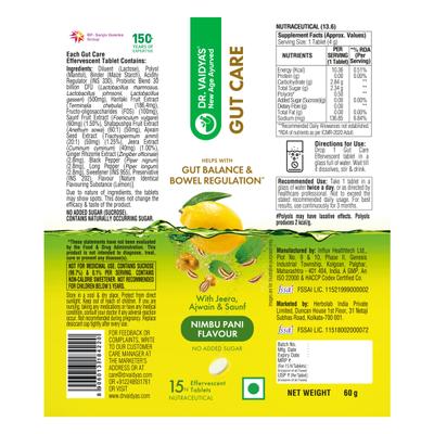 Dr. Vaidya's Gut Care Effervescent Tablets - Nimbu Pani Flavour 15's ...