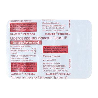 Glucored Forte 850mg Tablet 10'S : Price, Uses, Side Effects | Netmeds