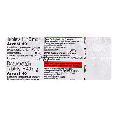 Arvast 40mg Tablet 10'S Price, Uses, Side effects, Substitutes | Netmeds