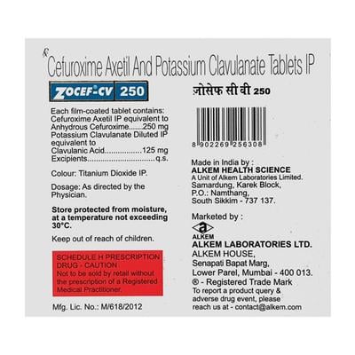 Zocef CV 250mg Tablet 6'S : Price, Uses, Side Effects | Netmeds
