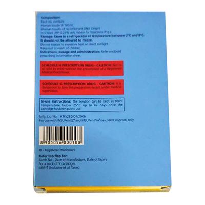 Insugen R Refill 100IU Cartridge 1X3ml : Price, Uses, Side Effects ...