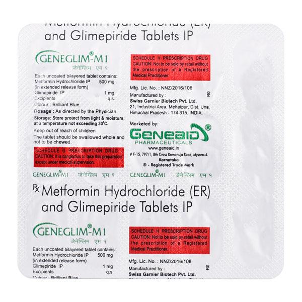 GENEGLIM M 1 Tablet 15's : Price, Uses, Side Effects | Netmeds