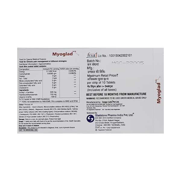 Buy MYOGLAD Tablet 10's Online at Upto 25% OFF | Netmeds