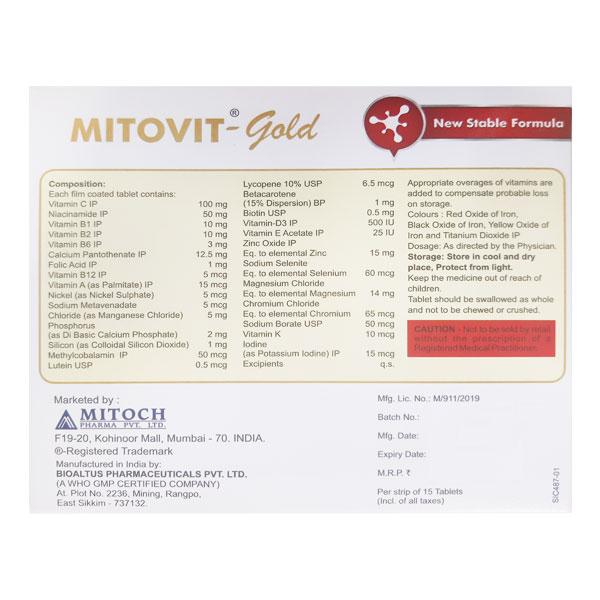 Buy MITOVIT GOLD Tablet 15's Online at Upto 25% OFF | Netmeds