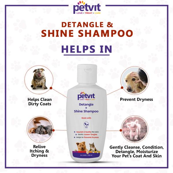 Buy Petvit Detangle & Shine Shampoo - For All Breeds Dogs & Cats 200 ml ...