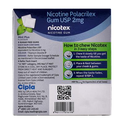 Nicotex Mint Plus Flavour 2 mg Chew Gum Tablet 9's (Cls)