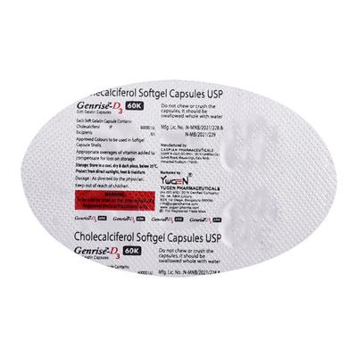 GENRISE D3 60k Soft Gelatin Capsule 4's Price, Uses, Side effects ...