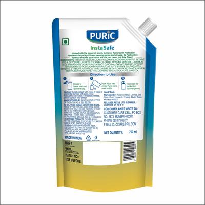 Puric Insta Safe Hand Wash Refill - Aloe & Turmeric 750 ml (Buy 1 Get 1 ...